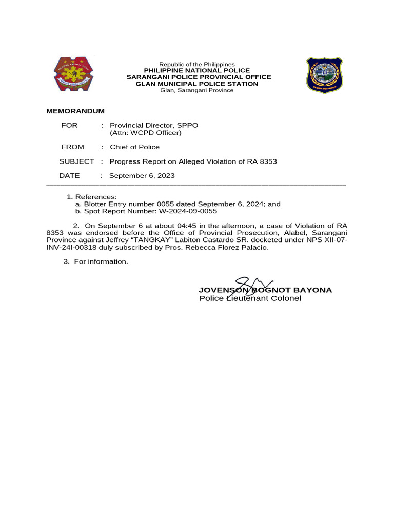 Progress Report RA 8353 | PDF