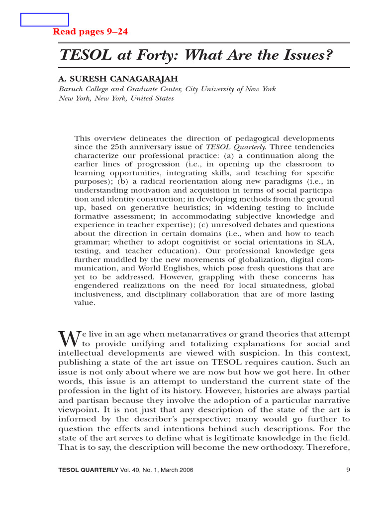 TESOL at 40: Key Issues and Developments | PDF | English As A Second Or ...