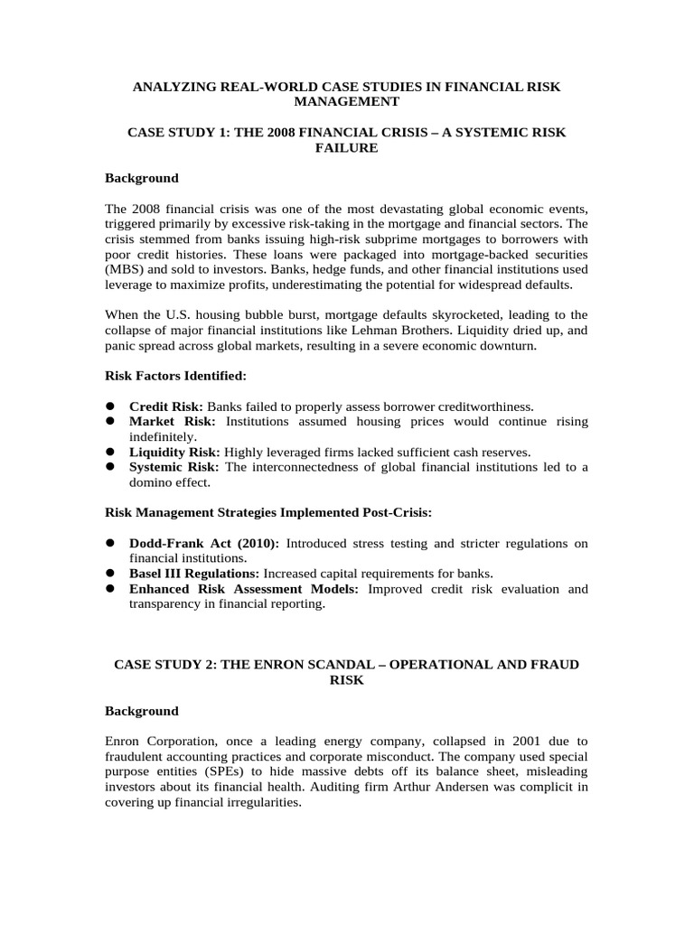 FRM Business Case Analysis Assignment | PDF | Financial Crises | Debt