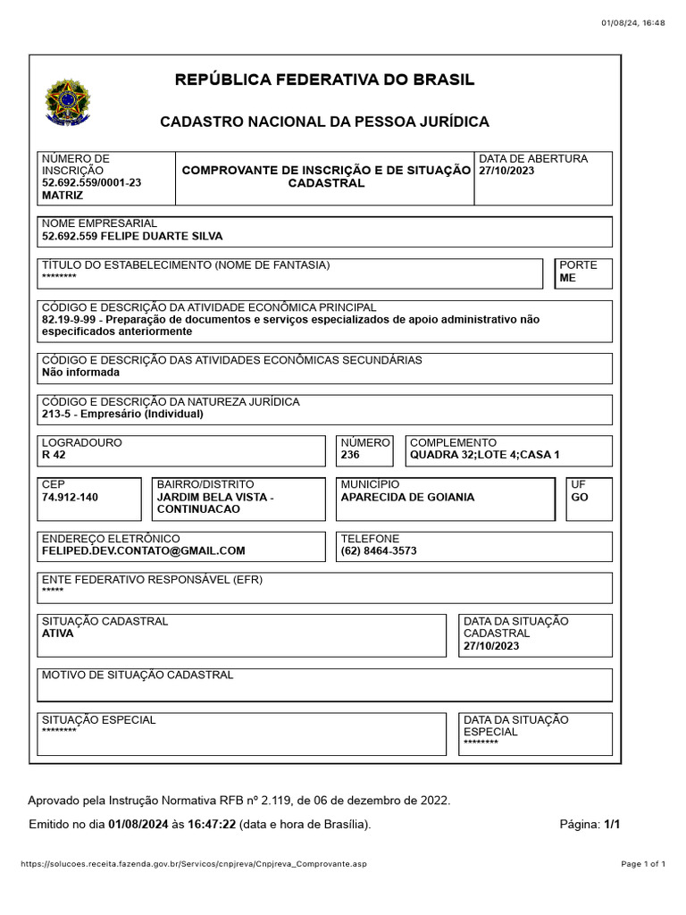 Cartão CNPJ - MEI | PDF | Brasil