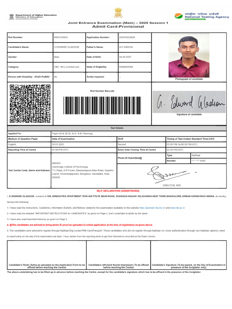 AdmitCard 250310224929 | PDF
