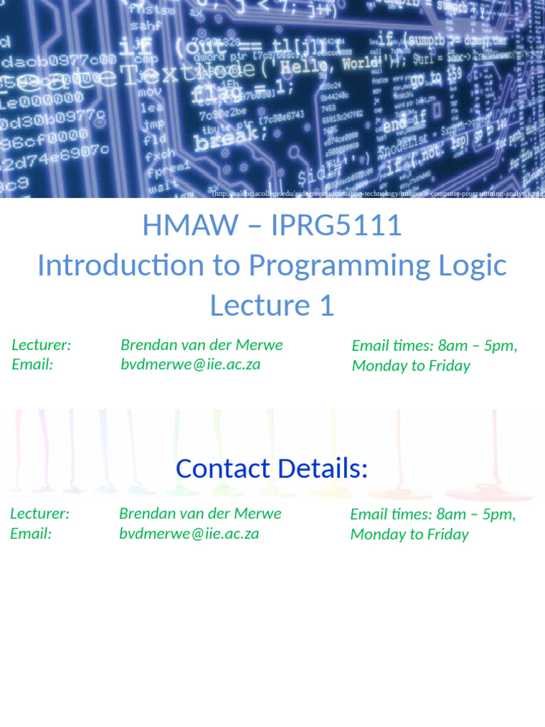 IPRG5111 - Lecture 1S - 2024 | PDF | Programming | Computer Program
