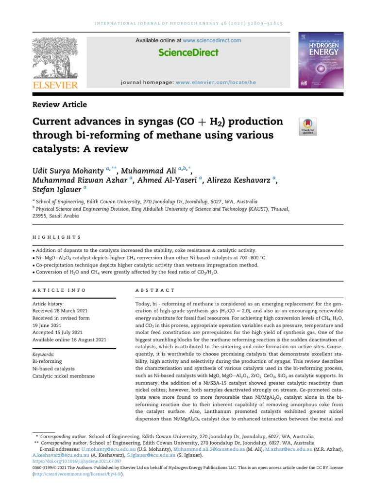 Current advances in syngas (CO þ H2) production | PDF | Natural Gas ...