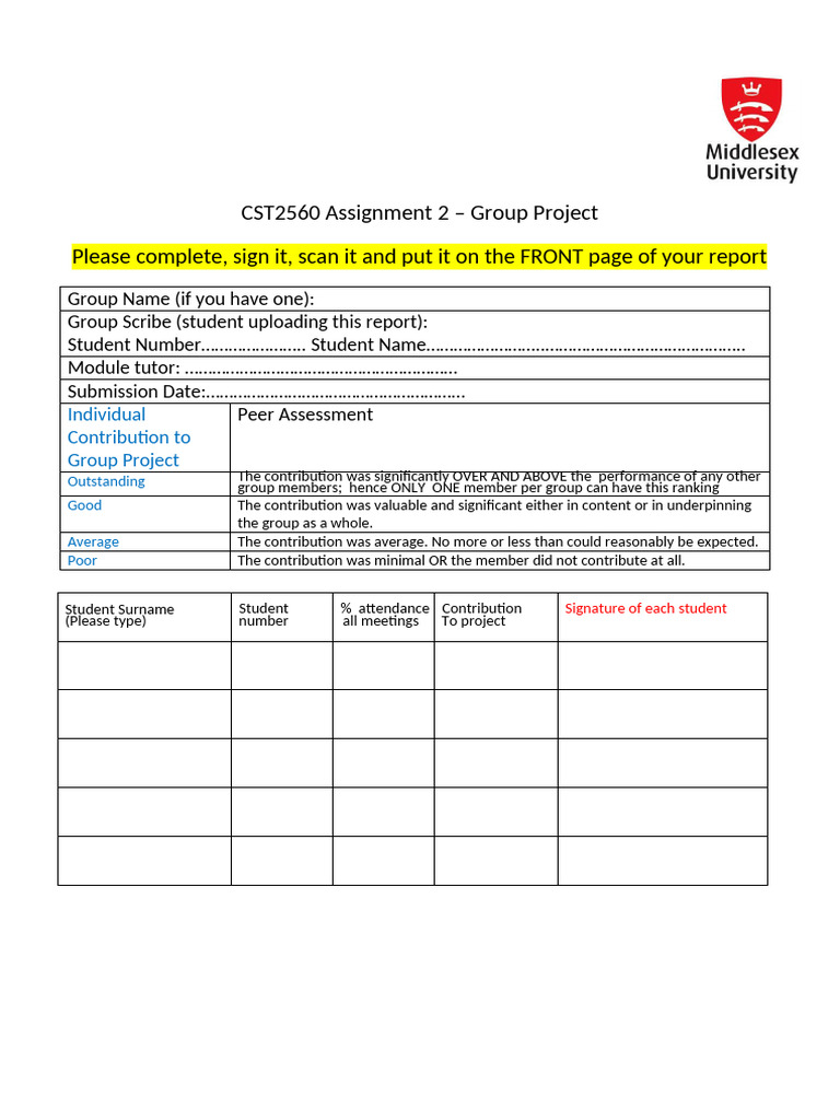 CST2560 Assignment 2 Group Project Cover Sheet | PDF