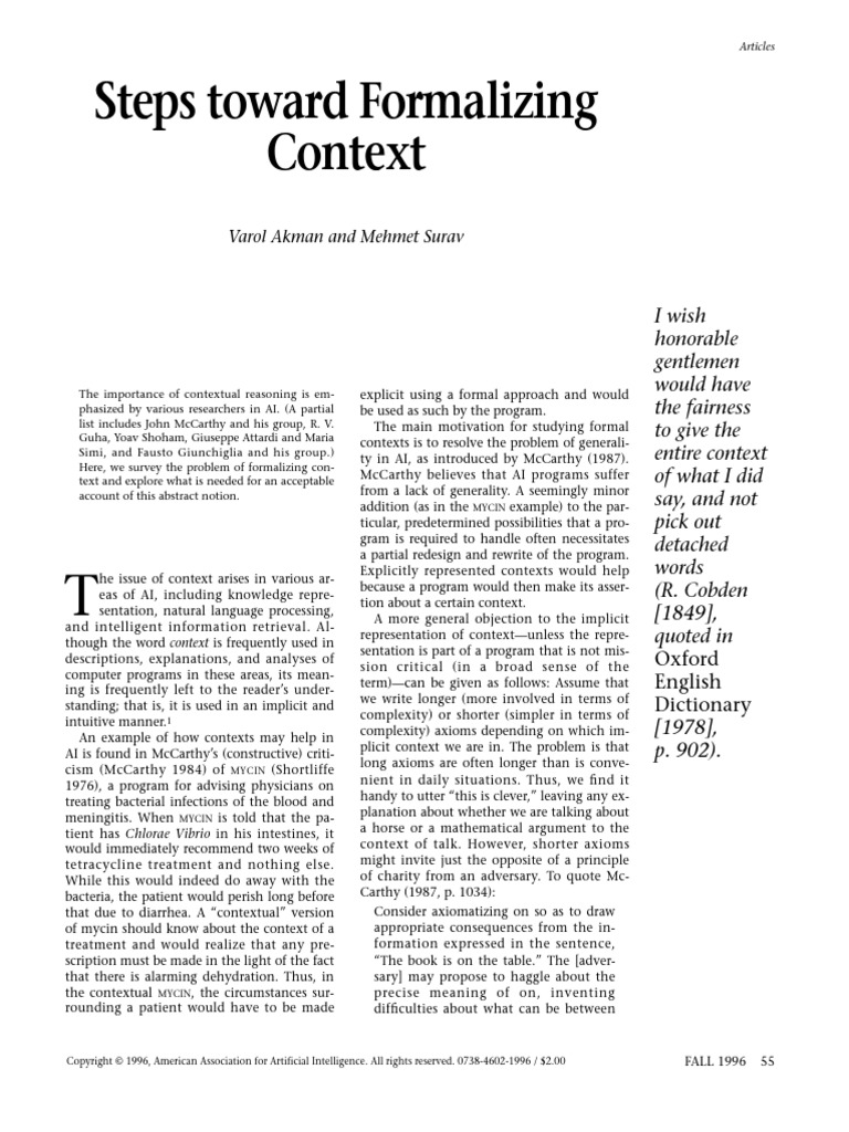 Steps Toward Formalizing Context | PDF | Relevance | Semantics