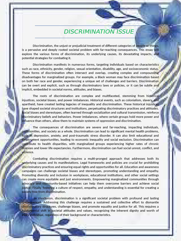 Discrimination Issue - Mimi | PDF | Discrimination | Social Exclusion