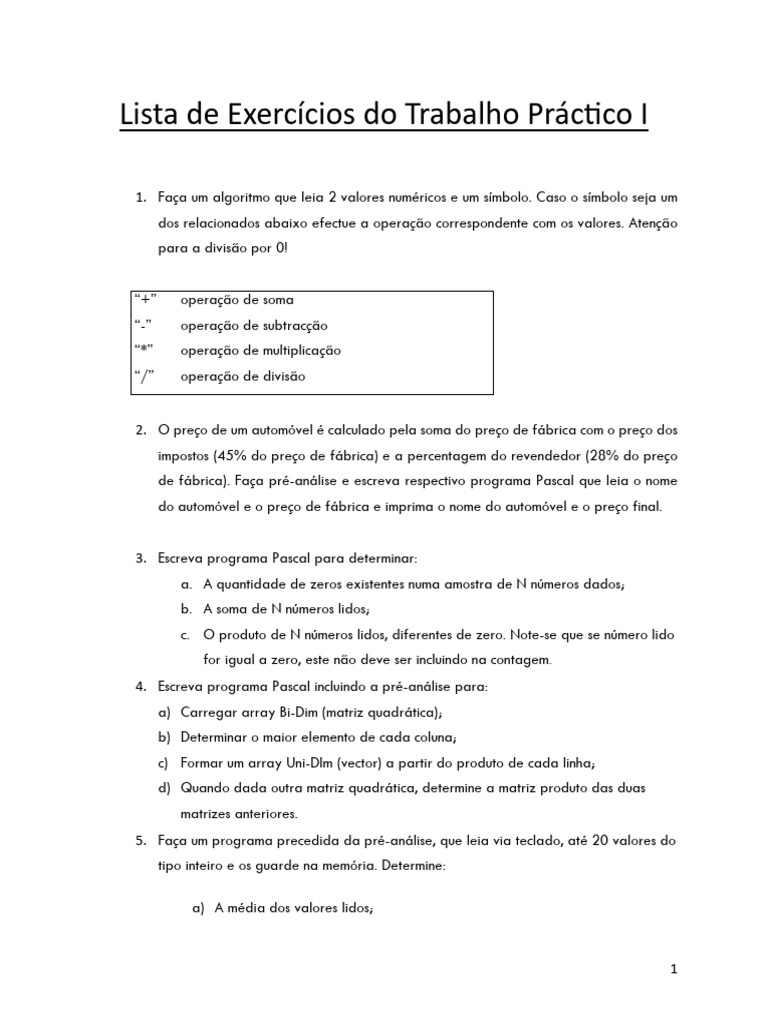 Lista-Exer-Trabalho Práctico I 2025 | PDF | Matriz (Matemática) | Números