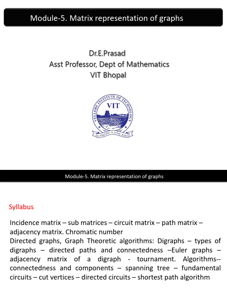 DMGT - CO5 - Matrix Representation of Graphs | PDF | Graph Theory | Vertex (Graph Theory)