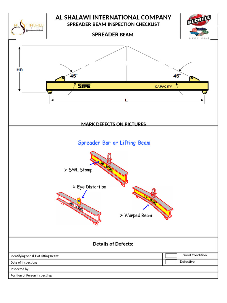 Spreader Beam Inspection Checklist | PDF
