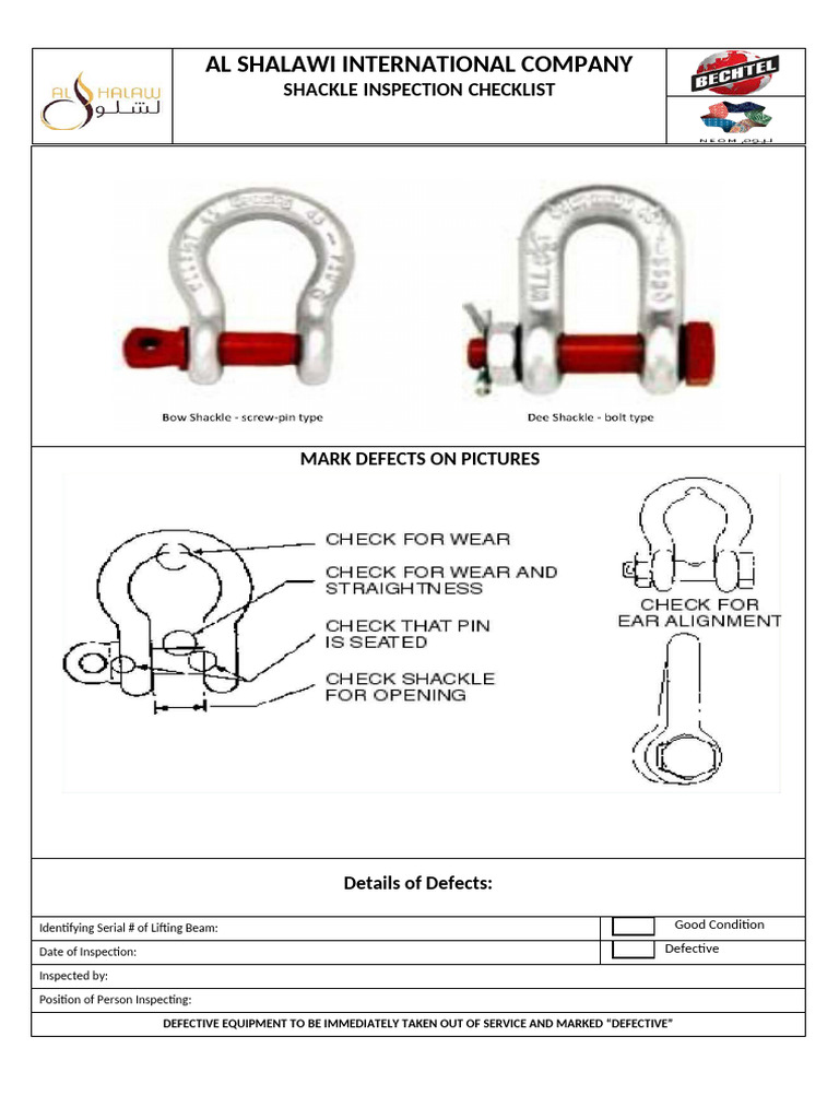 Shackle Inspection Checklist | PDF
