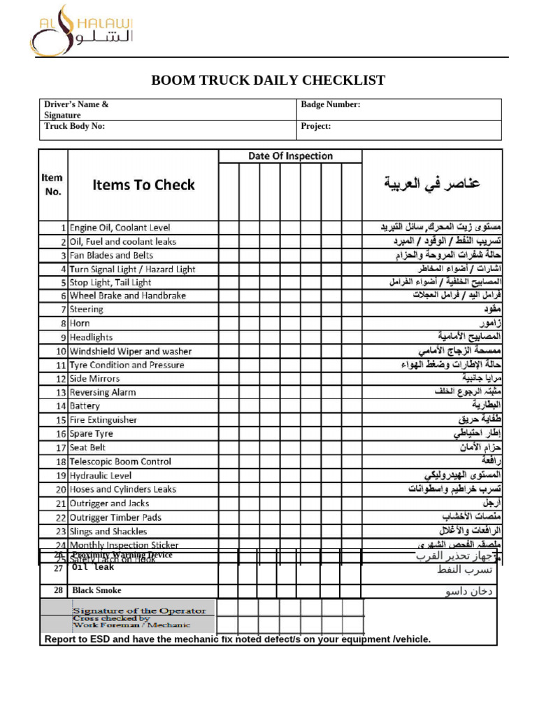 Daily Boom Truck Safety Checklist | PDF