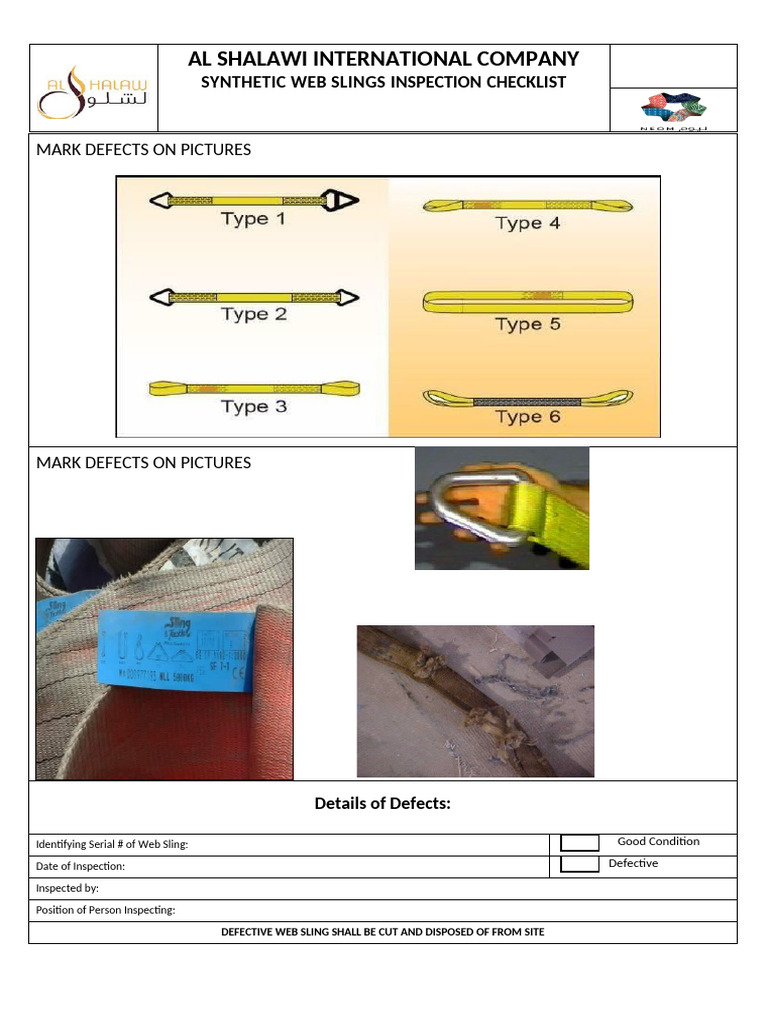 Synthetic Web Slings Inspection Checklist | PDF