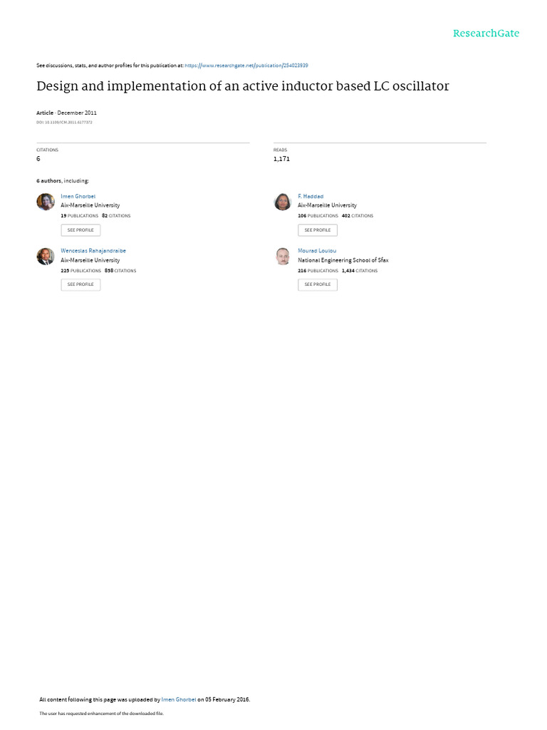Design and Implementation of An Active Inductor Based LC Oscillator ...