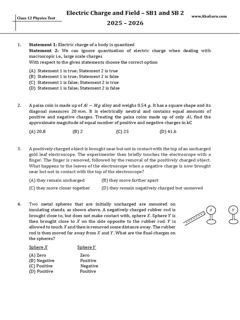 elec charge nd field test 1 | PDF | Electric Charge | Physical Phenomena