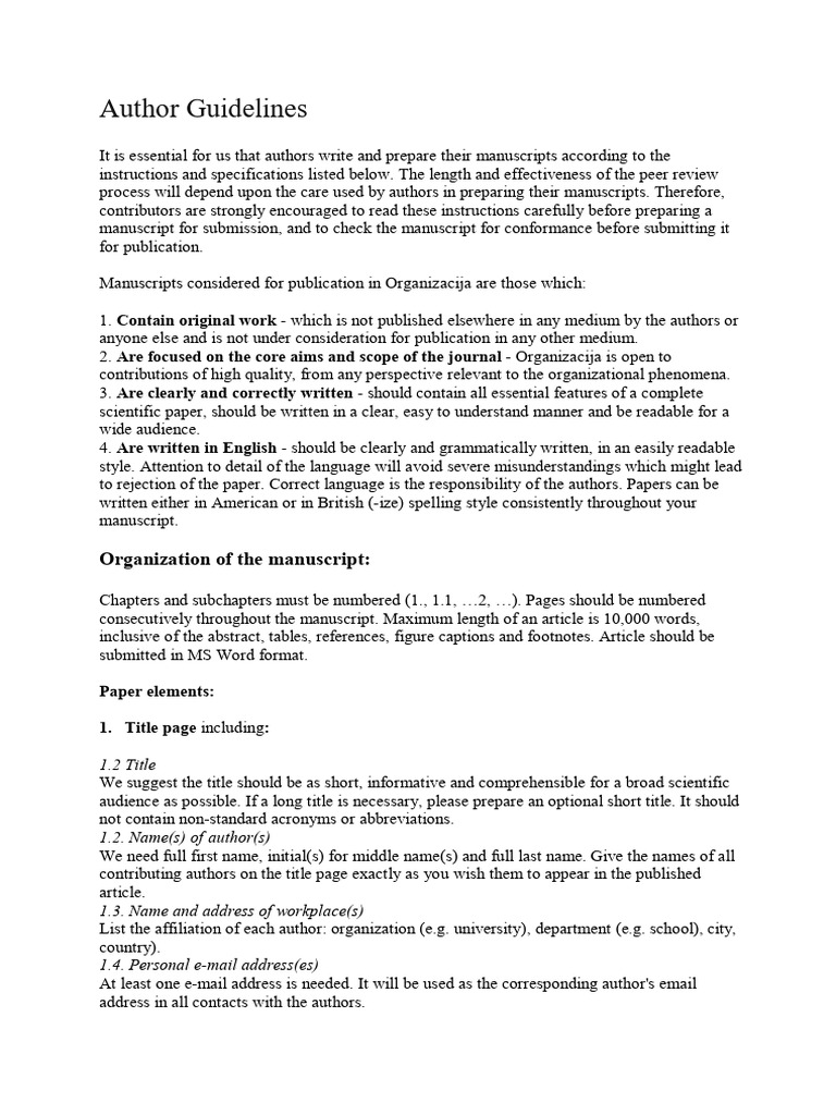 Author Guidelines for Manuscript Submission | PDF | Abstract (Summary ...