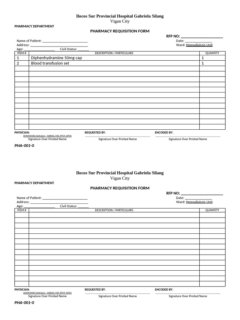 Pharmacy Requisition Form | PDF | Body Fluids | Tissue (Biology)