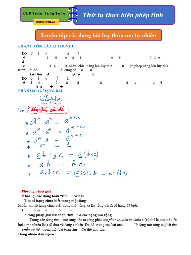 Phiếu 8 Thu tu thuc hien cac phep tinh BTVN | PDF