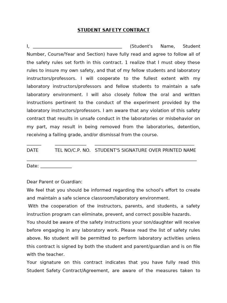 BASIC-SCIENCE-LABORATORY-STUDENT-SAFETY-CONTRACT | PDF