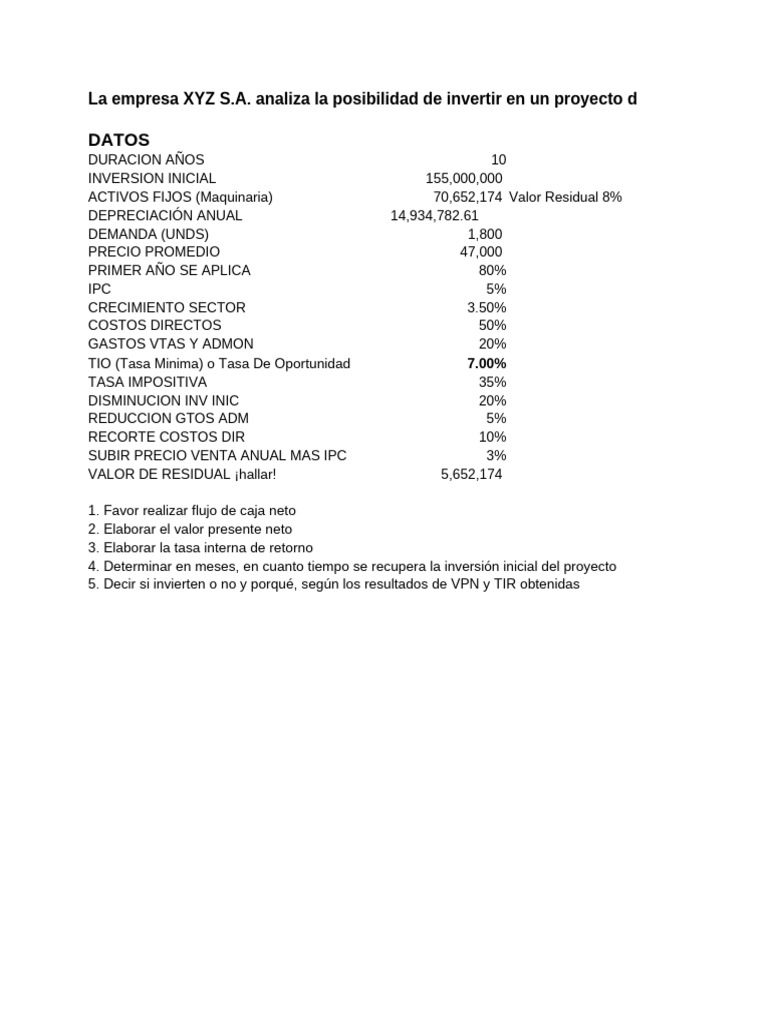 TALLER VPN Y TIR 2024 (Terminado) | PDF | Tasa interna de retorno | Valor presente neto
