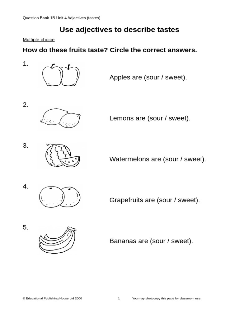 QB 1b U4 Adjectives (Tastes) | PDF | Vegan Cuisine | Tropical Fruit
