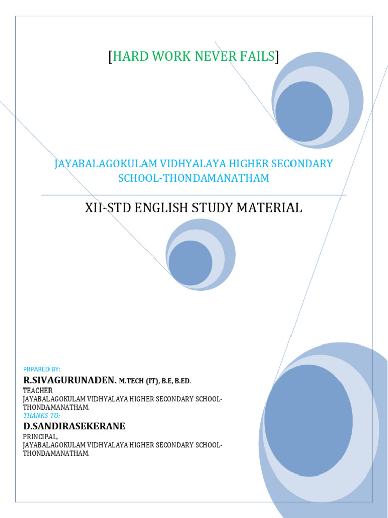 Namma Kalvi 12th English Unit 1 Study Material | PDF