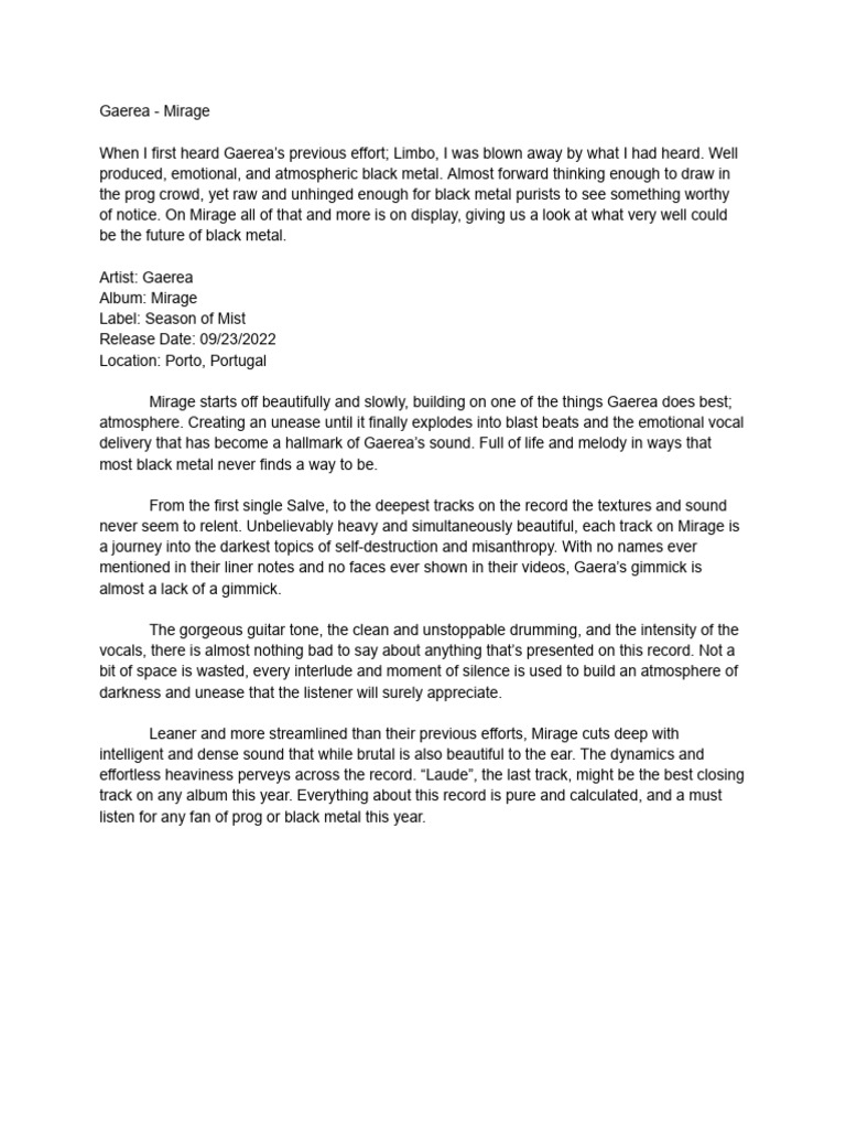 Gaerea - Mirage | PDF