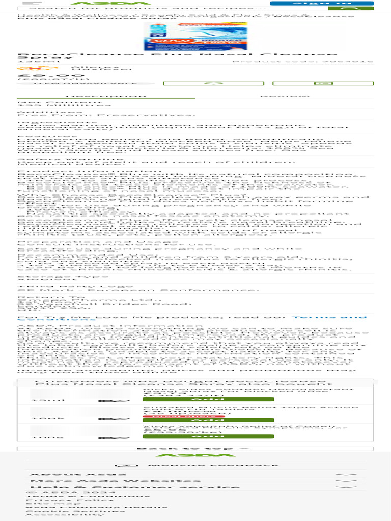 BecoCleanse Plus Nasal Cleanse Spray - ASDA Groceries | PDF | Allergy ...