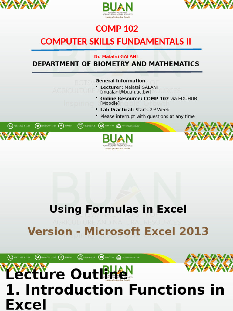 COMP 102 2025 - Lecture Five | PDF | Spreadsheet | Microsoft Excel