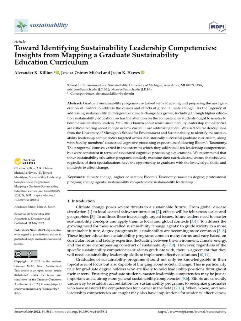 Toward Identifying Sustainability Leadership Competencies Insights From Mapping A Graduate ...