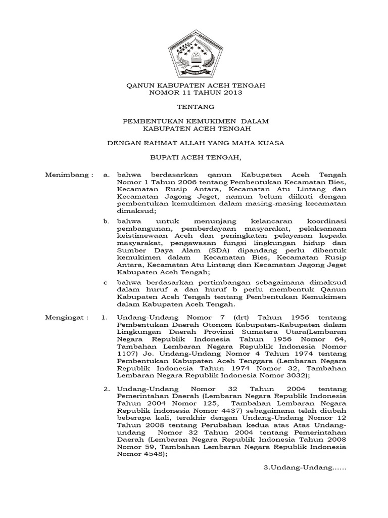 Qanun_No._11_Tahun_2013_tentang_Pembentukan_Kemukimen_ | PDF