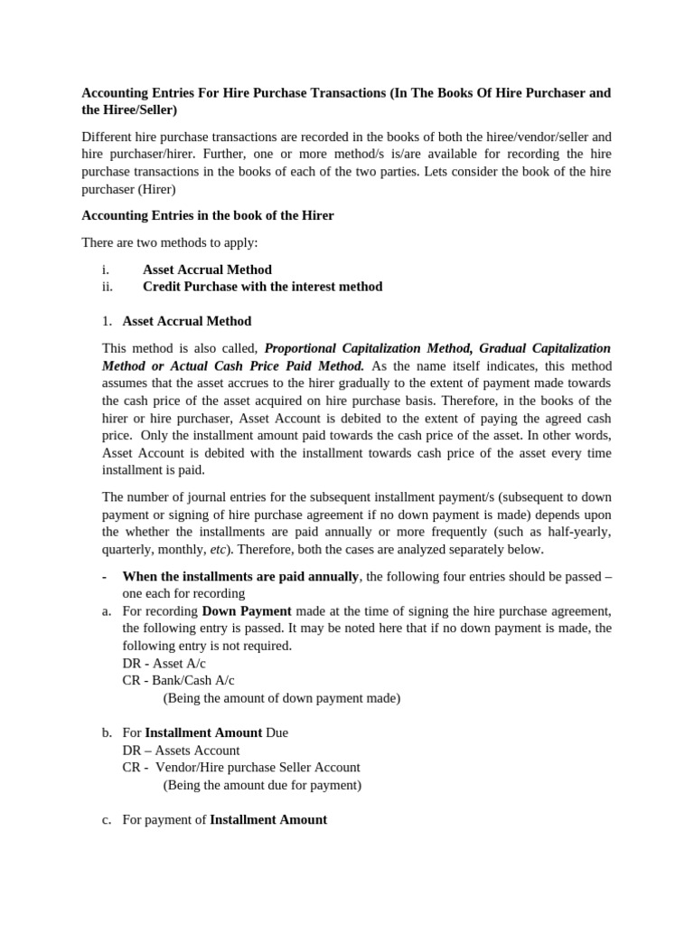 Hire Purchase Accounting Entries Guide | PDF | Payments | Depreciation
