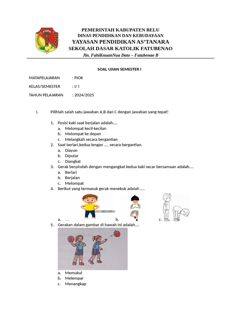 SOAL UJIAN PJOK KELAS I | PDF