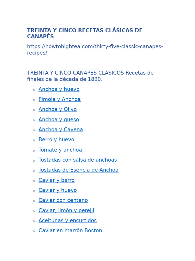 Treinta y Cinco Recetas Clásicas de Canapés | PDF | Panes | Alimentos