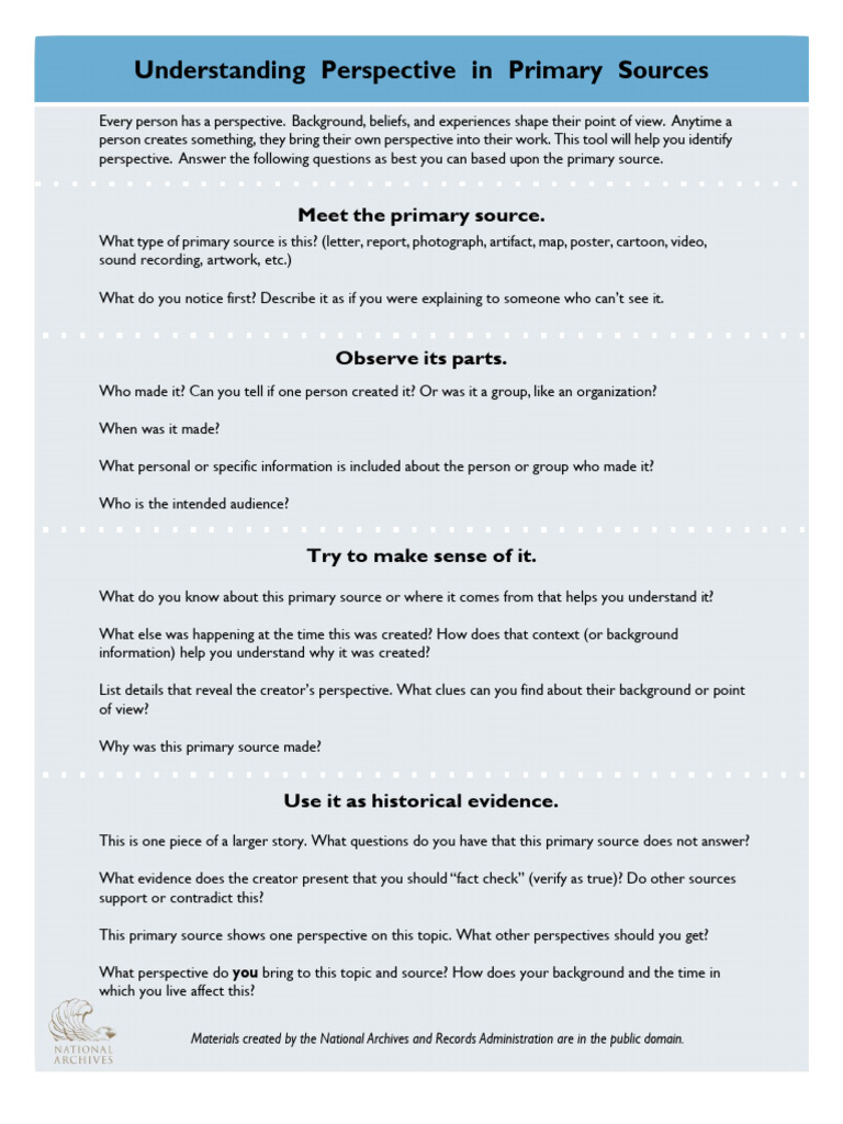 Understanding Perspective Worksheet NARA | PDF