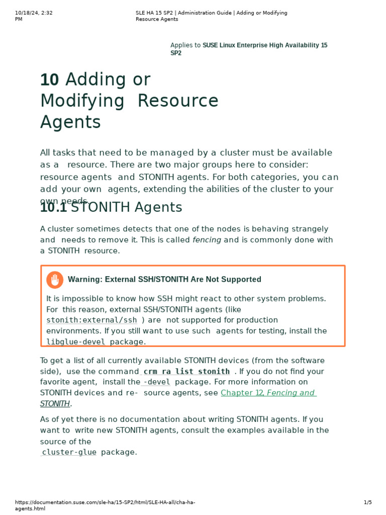 SLE HA 15 SP2 - Administration Guide - Adding or Modifying Resource Agents | PDF | Information ...