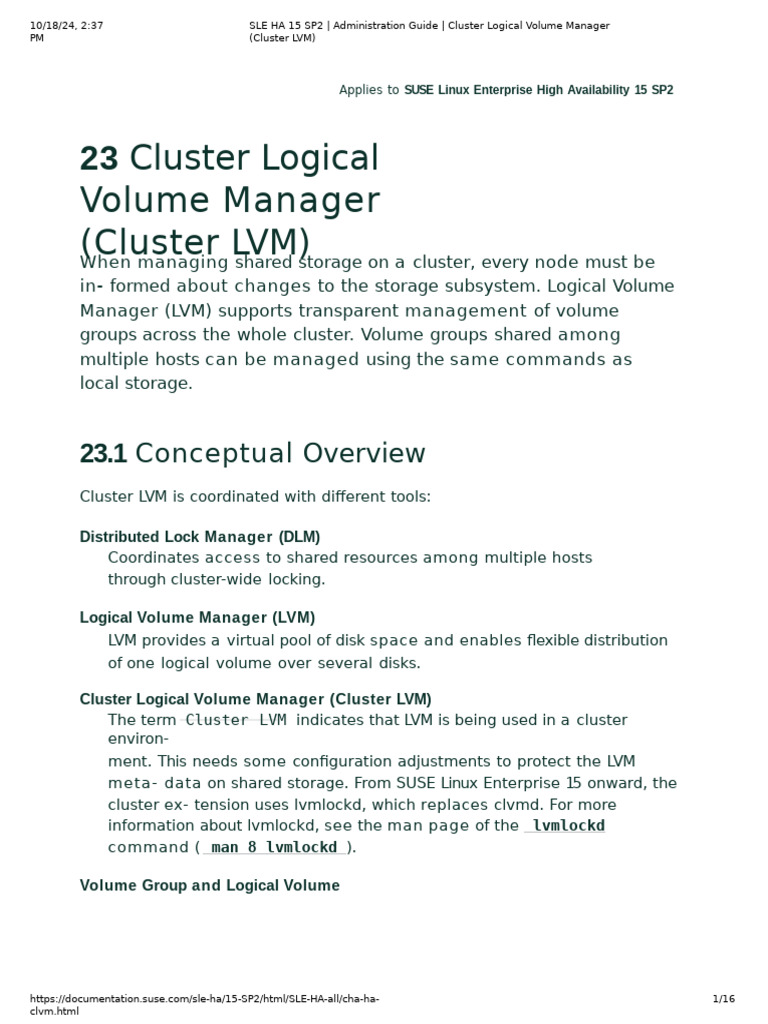 SLE HA 15 SP2 _ Administration Guide _ Cluster Logical Volume Manager (Cluster LVM) | PDF ...