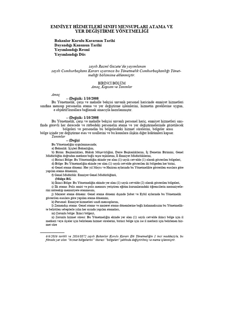 Emniyet Atama Yönetmeliği Eski | PDF