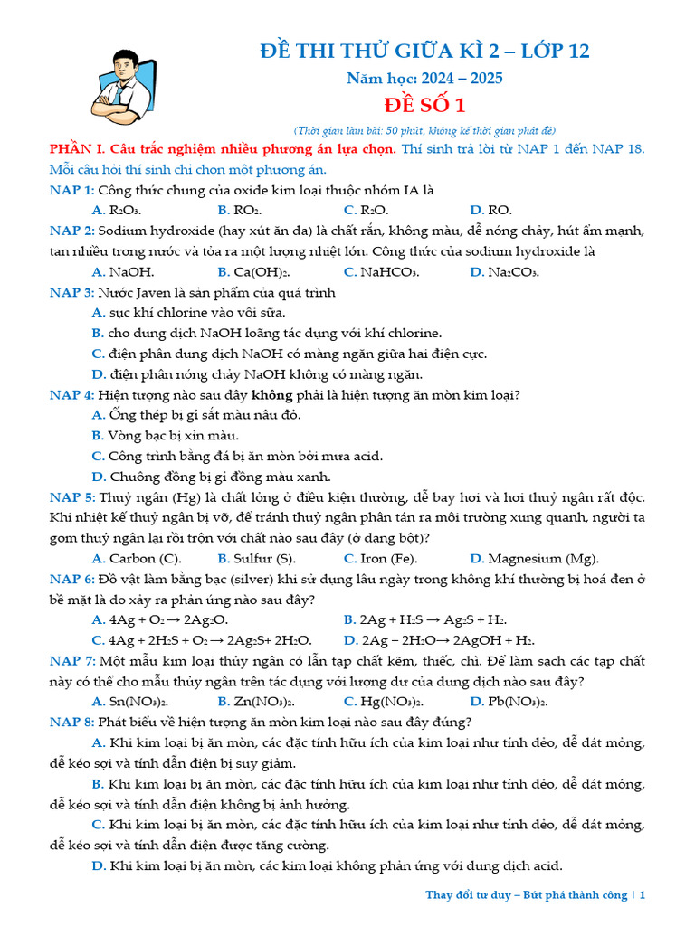 Đề thi thử GK2 - Lớp 12 - 2025 - Số 1 | PDF