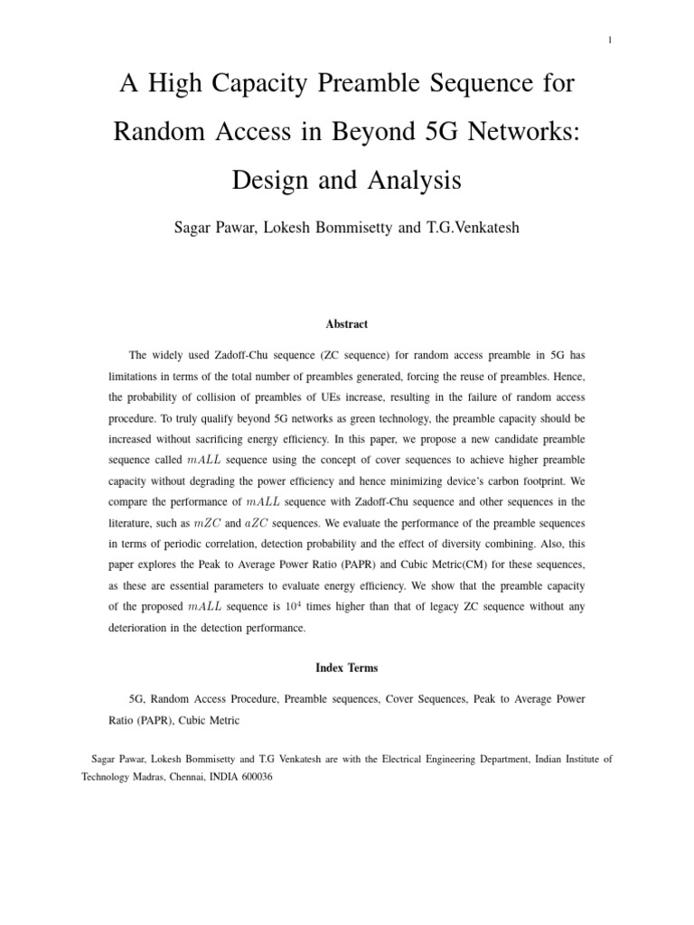 Zadoff Chu + Cover Sequence Random Access Preamble 5G | PDF | Telecommunications