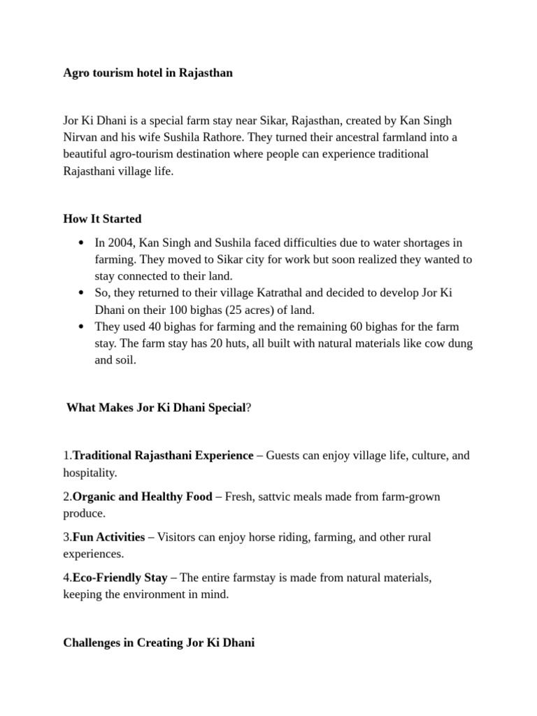 Agro tourism model | PDF