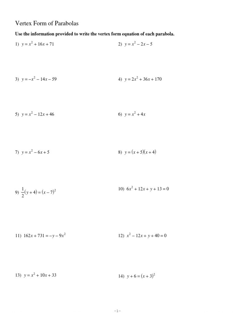 Vertex Form of Parabolas Worksheet | PDF | Graph Theory | Mathematical ...