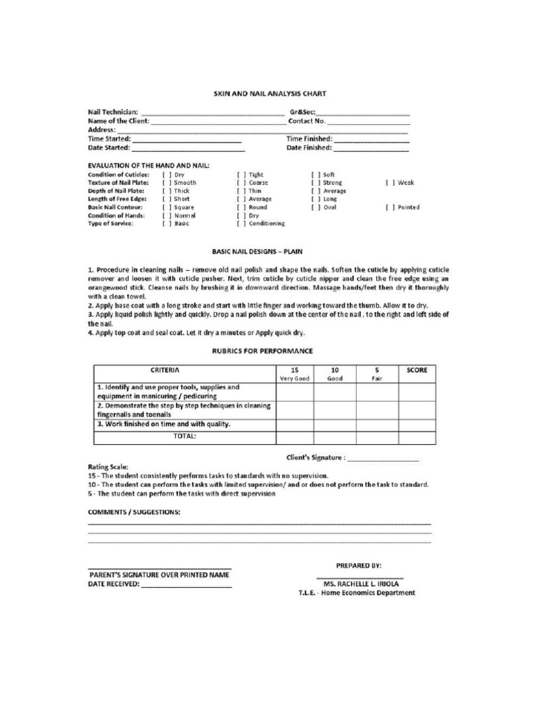 Skin and Nail Analysis Chart | PDF | Nail (Anatomy) | Foot