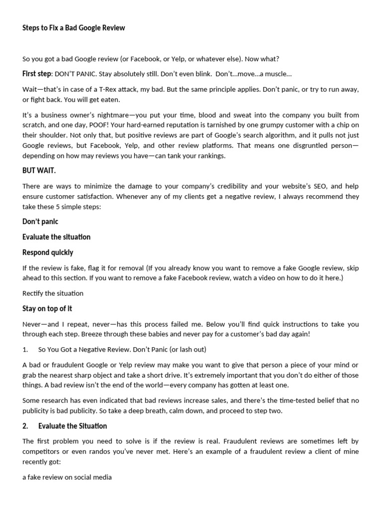 Fixing Bad Google Reviews: A Guide | PDF