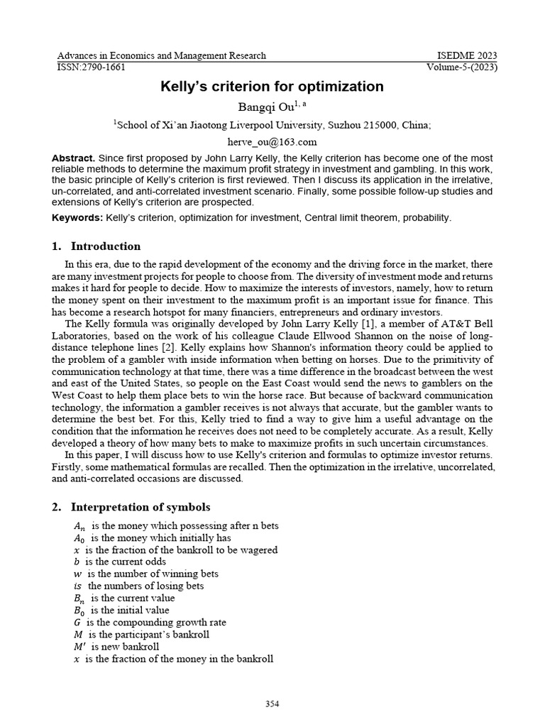 Optimizing Investment with Kelly's Criterion | PDF | Gambling | Logarithm