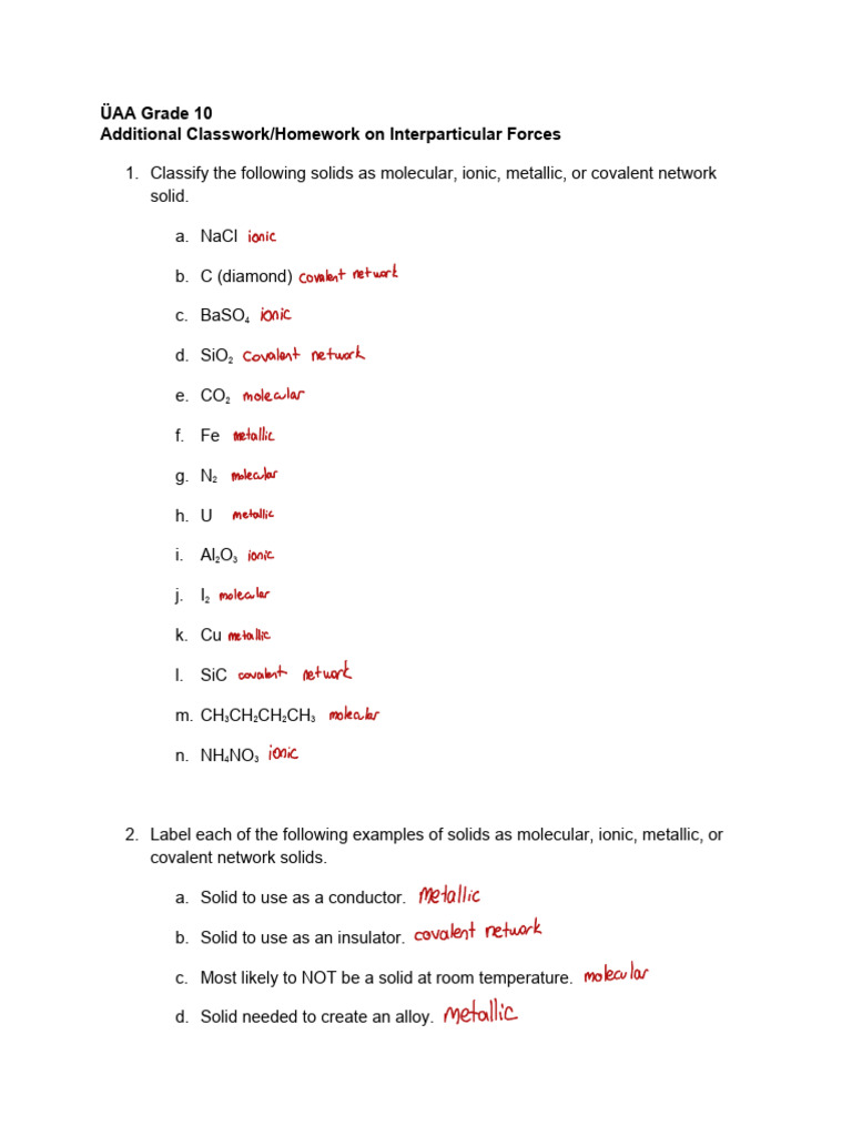 Interparticular Forces HW | PDF | Chemical Bond | Salt (Chemistry)