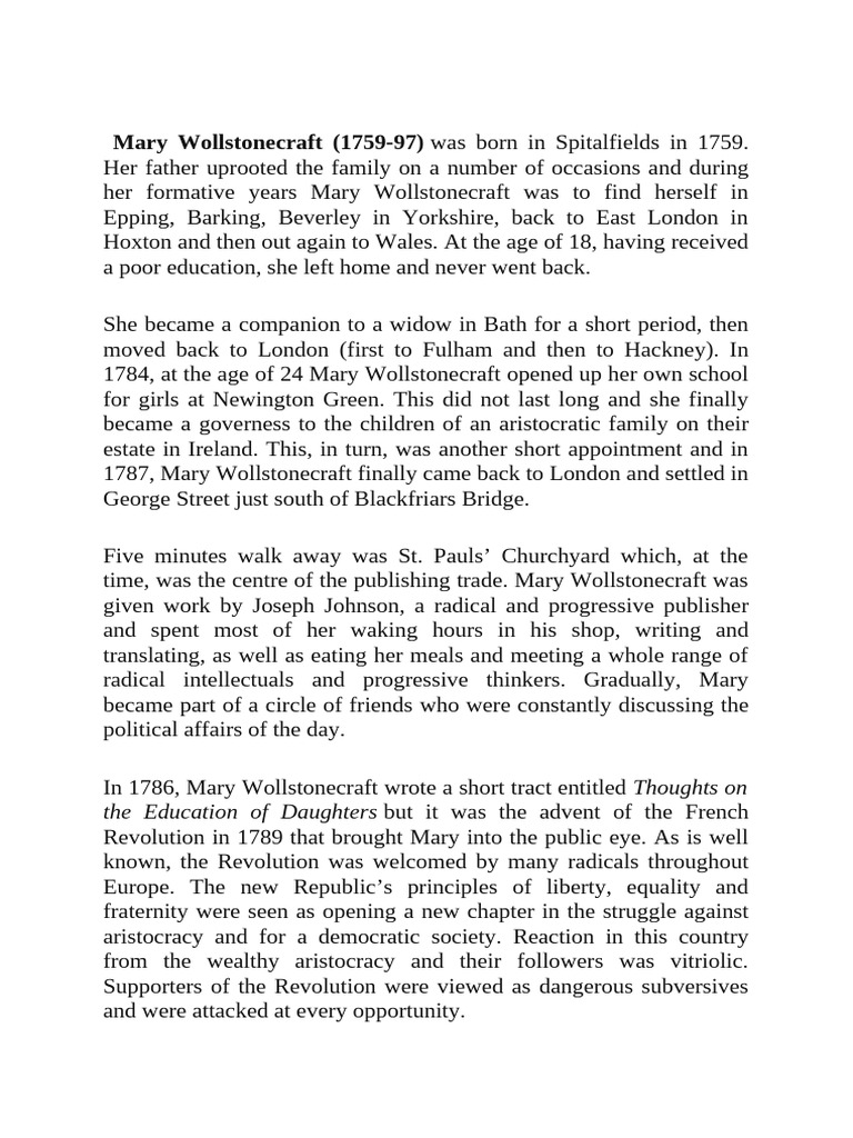 Wollstonecraft's Educational Philosophy | PDF | Mary Wollstonecraft | A ...