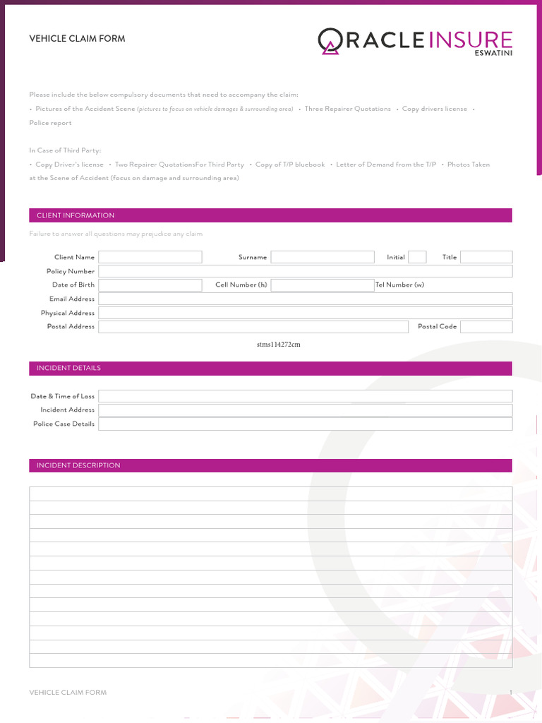 Vehicle Claim Form 12345 | PDF | Vehicles | Transport