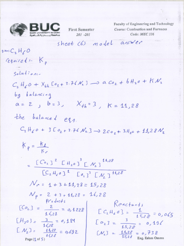 Assignment 6 Combustion Model Answer | PDF