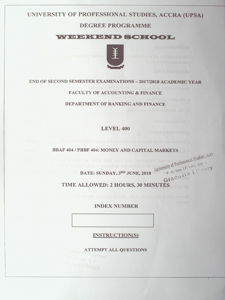 Bbaf 404-PBBF 404 Money and Capital Markets-Wkd | PDF