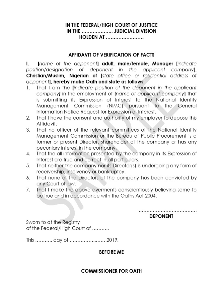Sworn Affidavit Sample | PDF